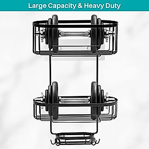 HOMERACK 3-in-1 Shower Caddy Adhesive, Bathroom Shower Organizer Suction No Drilling, Rustproof Showe Shelf Storage with Sopa Holder, Black