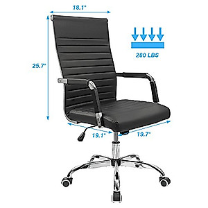 Furmax Ribbed Office Desk Chair Mid-Back PU Leather Executive Conference Task Chair Adjustable Swivel Chair with Arms (Black)