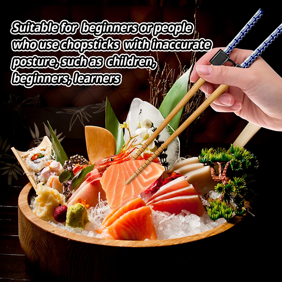 7 Pairs Reusable Training Chopsticks Helpers for Kids Adult Trainer Beginner Learner, Japanese Bamboo Chopsticks and Non-Slip Connector Set, Dishwasher Safe, L8.86Inch (5.Porcelain print)