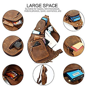 Leathario Men's Leather Sling Bag Chest Bag For Men Genuine Leather Crossbody Shoulder Bag Small Backpack For Works Casual