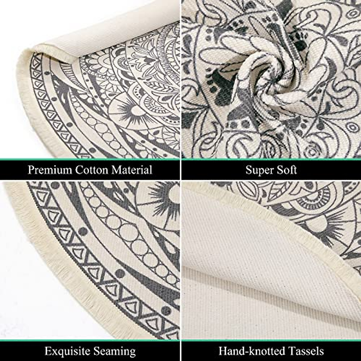 HEBE 6 Ft Round Area Rugs Washable Chic Bohemian Mandala Hand Woven Cotton Round Rug with Tassels Indoor Throw Area Rug Circle Carpet for Living Room Kids Room