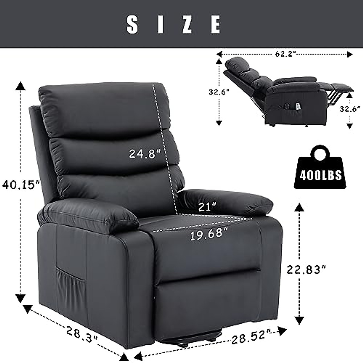 resiova Electric Power Lift Recliner Massage Chair for Living Room,Home Theater Seating with Heat and Adjustable Single Sofa for Back,Lumbar,Legs w/2 Positions,Black