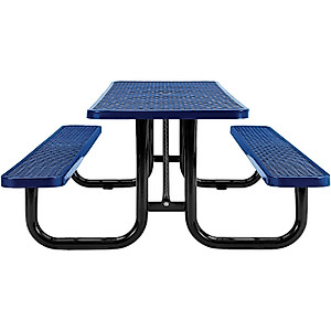 Global Industrial 8' Rectangular Picnic Table, Surface Mount, Blue (96" Long)