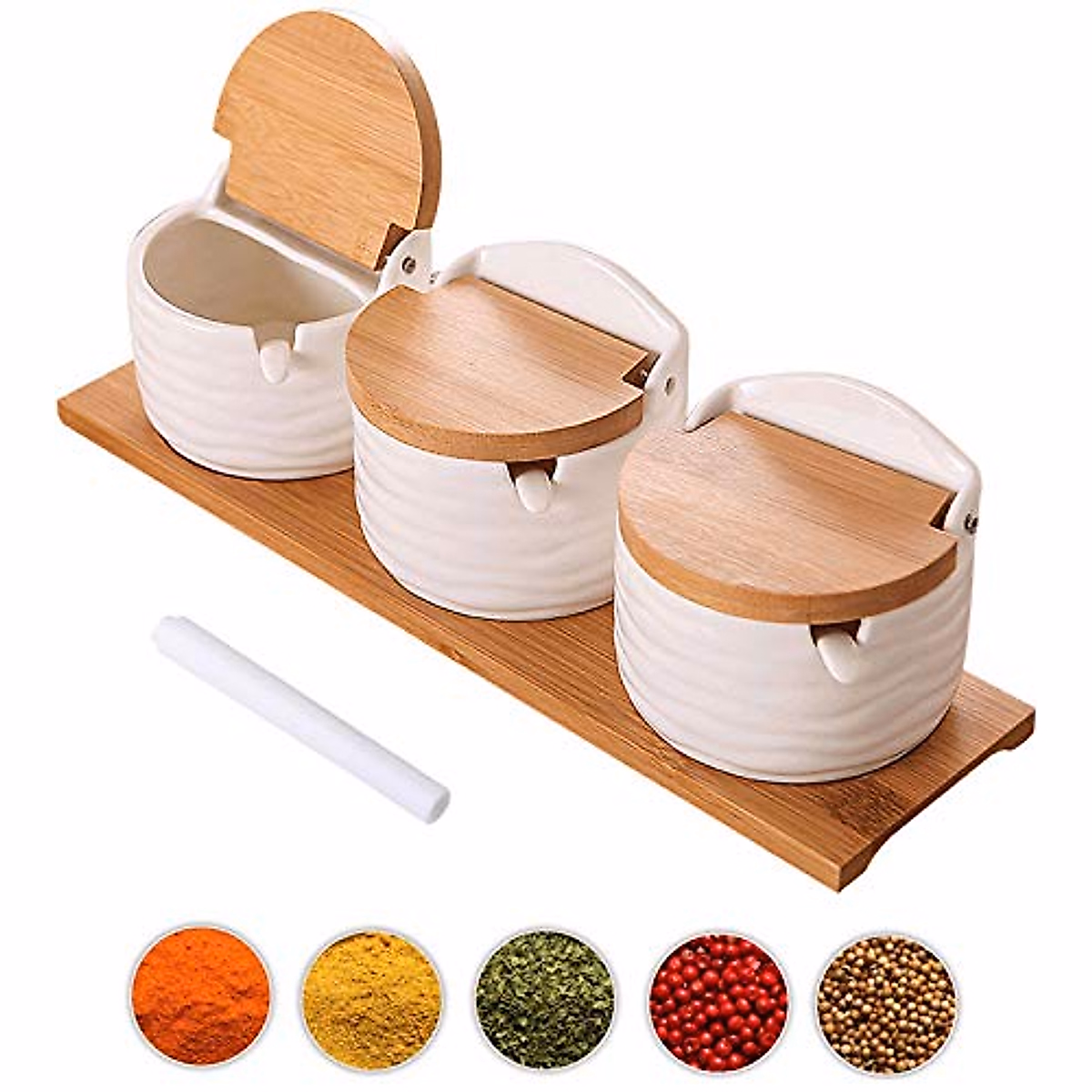 Lawei 3 pack Ceramic Sugar Bowls Set - 9 oz Porcelain Condiment Jar Spice Container with Spoons and Lids for Home and Kitchen