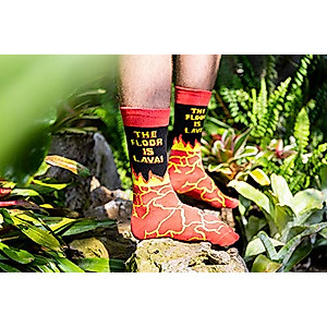 The Floor Is Lava Socks Funny Novelty Crazy Fun Gift for Him Sarcastic Saying (Red) - Mens (7-12)