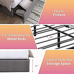 Mixoy Platform Bed Frame with 4 Large Storage Drawers, Cal King Bed Frame with Storage, Metal Slats Support, No Box Spring Needed, Easy Assembly (Cal King, Dark Grey)