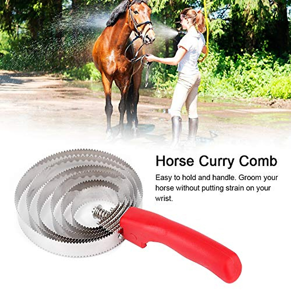 Gojiny 6 Ring Curry Comb Reversible Metal Horse Curry Comb Stainless Steel Dog Spring Curry Comb with Comfortable Grip for Grooming Shedding Horse Sheep and Pet