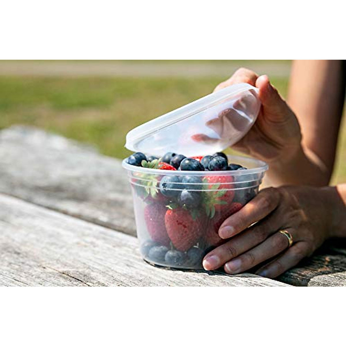 Generic Food Storage Container 48 Set Deli Containers With Lids Reusable Plastic Small Soup Bowls Salad Cups Leakproof Safe BPA Free For freezer Dishwasher Microwave(16 oz)