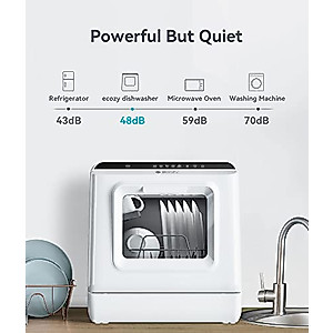 ecozy Portable Dishwasher Countertop, Mini dishwasher with a Built-in 5L Water Tank, No Hookup Needed, 6 Programs, Extra Dry Function for Apartments, Camping and RV, White