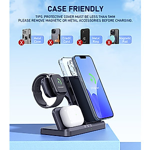 3 IN1 Wireless Charging Station Apple,20W Fast Wireless Charger Stand, iPhone Wireless Charger Station Dock for iPhone14-11/Pro/Max/Mini/X/XR/8/Plus,Airpods Pro/3/2,Apple Watch Series (18W Adapter)