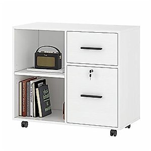 WAHEY File Cabinet, 2 Drawer Mobile Lateral Filing Cabinet with Open Storage Shelf, OLFC002