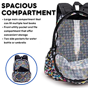 J World New York Mesh Backpack for Adults. Transparent See-Through Book-Bag for School, Beach, Swim, Gym, Checkers, 18 X 13.5 X 8.5 (H X W X D)