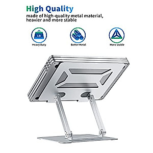 SOUNDANCE Adjustable Laptop Stand with 360° Rotating Heavy Base, Ergonomic Laptop Riser for Desk, Stable Laptop Holder for Collaborative Working, Suit for 10-15.6" PC Computer, Dual Shaft, Silver