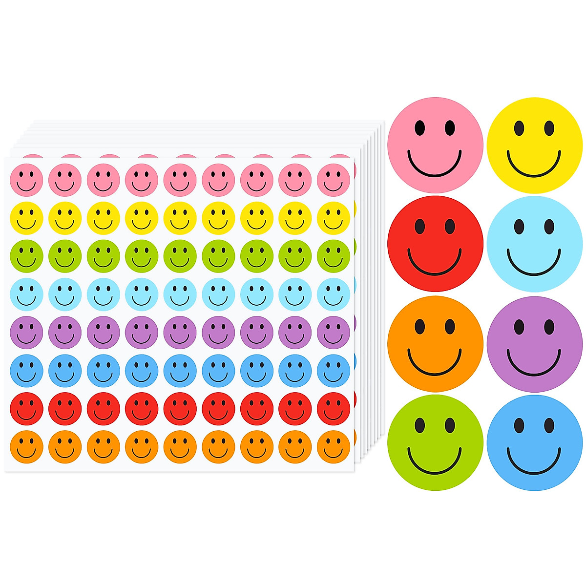 Smiley Face Stickers 1800Pieces, Happy Face Stickers 1in/2.5cm, Small Stickers for Kids Reward Chart (8 Colors)