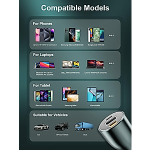 120W USB C Car Charger All-Metal PD3.0 100W/20W+18W 3 Ports Car Laptop Charger Compatible with MacBook,iPhone 15/14/13,Samsung Galaxy S23/22,Google Pixel 7/6(Comes with 100W C-C/20W C-L 3.3FT Cable)