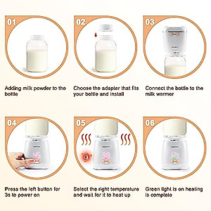 Bottle Warmer, Portable Bottle Warmer for Travel with 4 Adapters, Rechargeable Fast Heating Baby Bottle Warmer with Precise Temperature Selection for Baby Breastmilk, Water, Formula