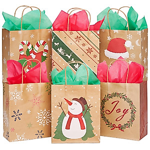 30 Christmas Kraft Gift Bags for Holiday Paper Gift Bags