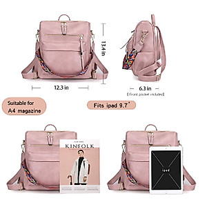 ZOCILOR Women's Fashion Backpack Purse Multipurpose Design Convertible Satchel Handbags and Shoulder Bag PU Leather Travel bag (Light Pink)