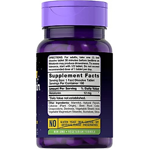 Carlyle Melatonin 12 mg Fast Dissolve 180 Tablets | Drug Free | Natural Berry Flavor | Vegetarian, Non-GMO, Gluten Free