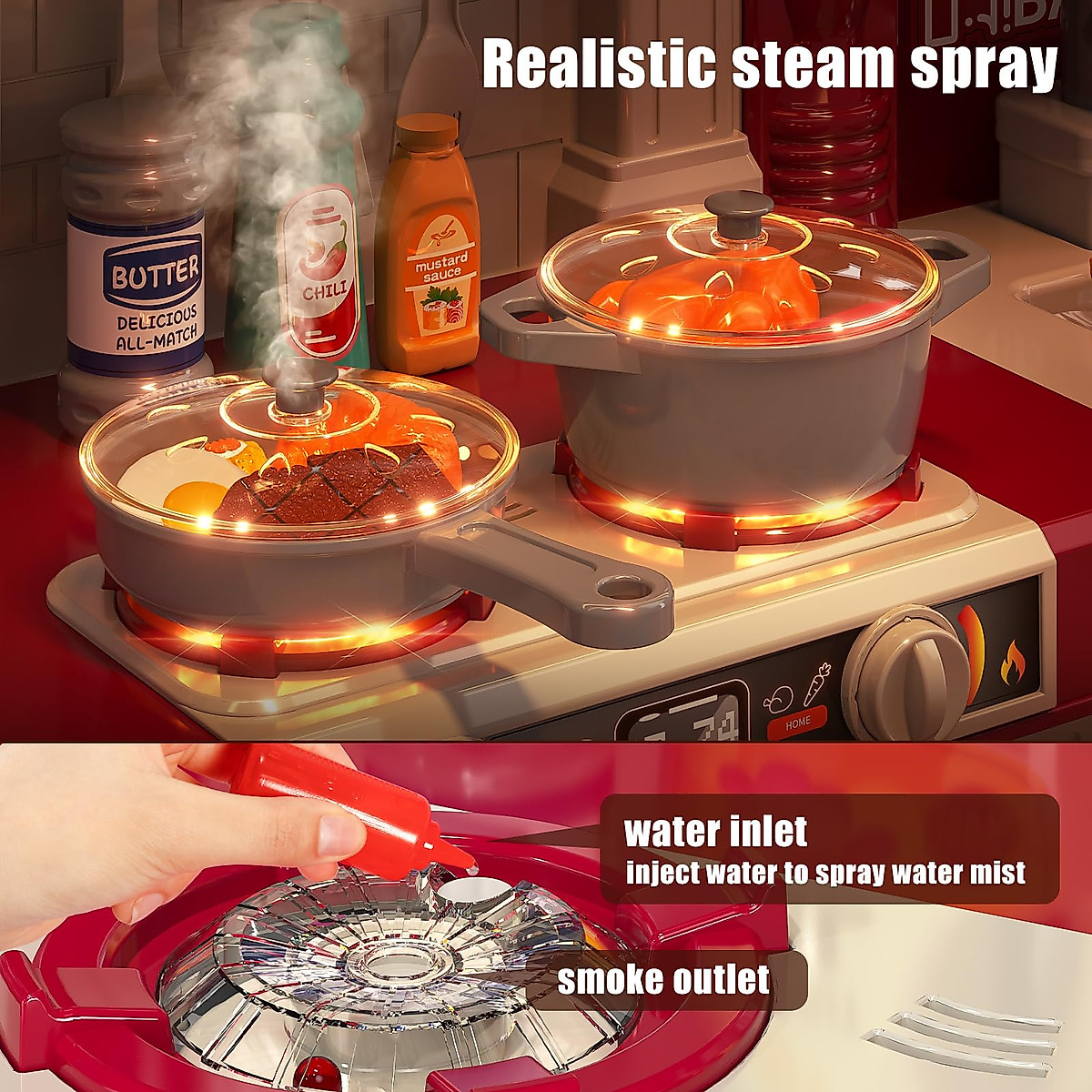 TEMI Pink Kitchen Playset for Kids Ages 4-8 - Toddler Toys for Indoor & Outdoor Play, Kitchen Set for Girls & Boys