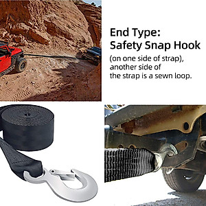 Boat Trailer Winch Strap 2" x 20' with Hook Replacement, 10000 lbs Breaking Strength, Loop End for Boats, Trailer, Wave Runner, Towing, Heavy Duty Equipment