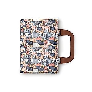 Book Sleeve Cover - Book Pouch for Paperbacks - Strong Artificial Leather - Notebook Textbook Journal Planner Protector with Wood Handles - Book Beau for Office Book Lovers (Cats) 9,05'' x 12,59''