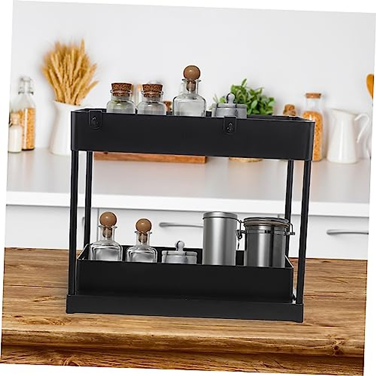 Levemolo Sliding Cabinet Over The Toilet Storage Kitchen Sundries Holder Cabinet Storage Shelf Storage Shelves 2 Tier Seasoning Bottle Rack Spices Cabinet Organizer Bookcase Out Black Pp