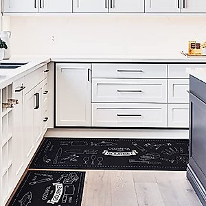 Dephora Kitchen Rugs and Mats Washable 2 Pieces Rubber Backing Microfiber Non-Slip Rug Set for Kitchen Floor Front of Sink, Hallway, Laundry Room 15"x47"+15"x23", Cozinha
