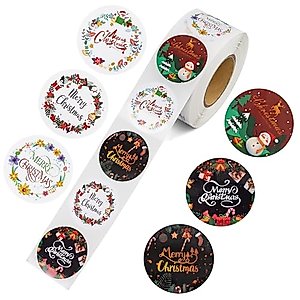 LUCKIPLUS Christmas Day Stickers Roll Round Shaped Sticker Labels 600 Pieces for Christmas Day Party Decorations (Multi-Color)