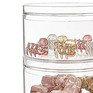 STORi Bella 2-piece Stackable Clear Tall Plastic Container Set | Round Vanity Storage Organizers with Lids for Hair Accessories & Beauty Supplies | Made in USA