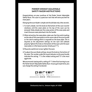 The Parker Variant ADJUSTABLE Double Edge Safety Razor, Customize your Shave with a Turn of the Dial from Mild to Aggressive - 5 Blades Included (SATIN CHROME)