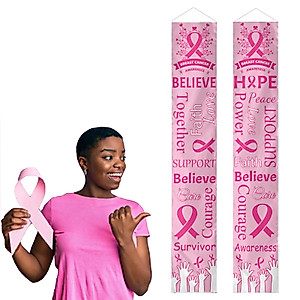 ZHIFU Breast Cancer Awareness Party Decorations Breast Cancer Banner Porch Sign, Pink Ribbon Door Banner Party Supplies Backdrop for Outdoor Indoor, 12 x 72 Inch