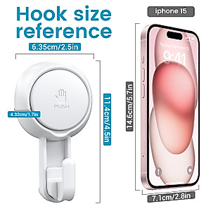 LUXEAR Suction Hooks Powerful Vacuum Suction Cup Hooks- Heavy Duty Shower Hooks Waterproof Suction Hanger for Bathroom Kitchen Towel, Robe, Loofah Removable and Reusable Hooks for Bags Coat (2 Pack)