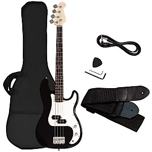 Goplus Full Size 4 String Electric Bass Guitar with Strap Guitar Bag Amp Cord (Brown Bass 4 Straps)