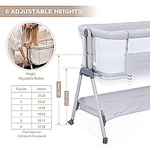ANGELBLISS Baby Bassinet Bedside Sleeper, Easy Folding Portable Bassinet for Baby with Wheels, Adjustable Height, Included Mattress