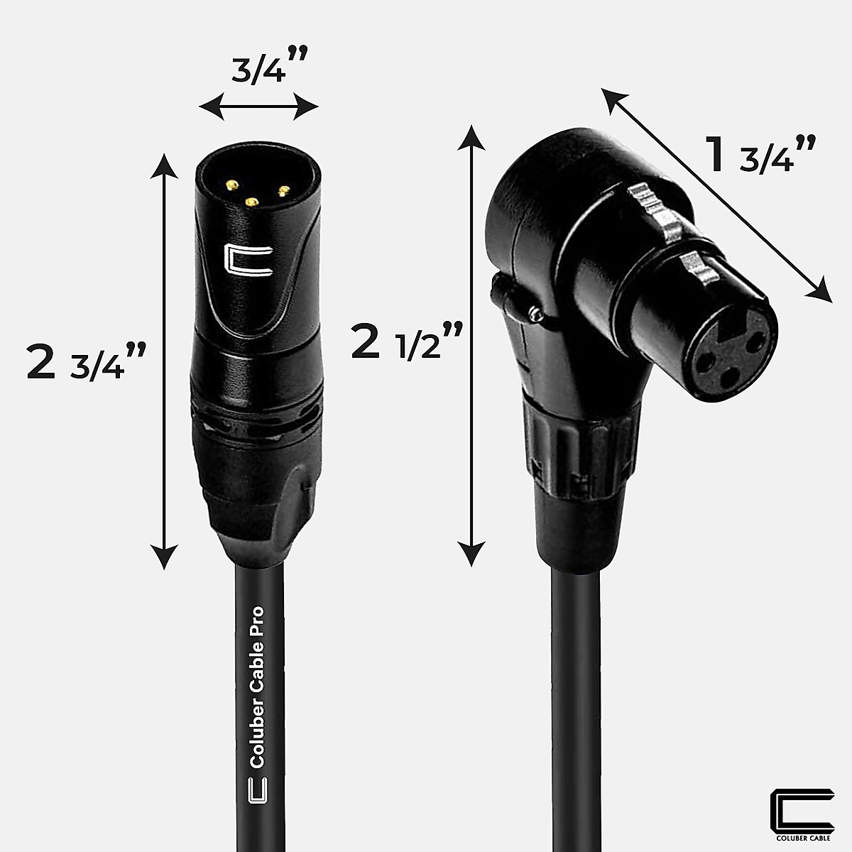 Balanced XLR Cable Male to Right Angle Female - 3 Feet Black - Pro 3-Pin Microphone Connector for Powered Speakers, Audio Interface or Mixer for Live Performance & Recording