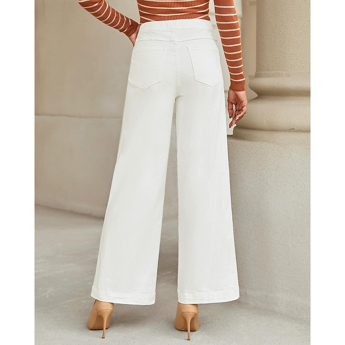 GRAPENT Women's Bright White Wide Leg Jeans, Size L