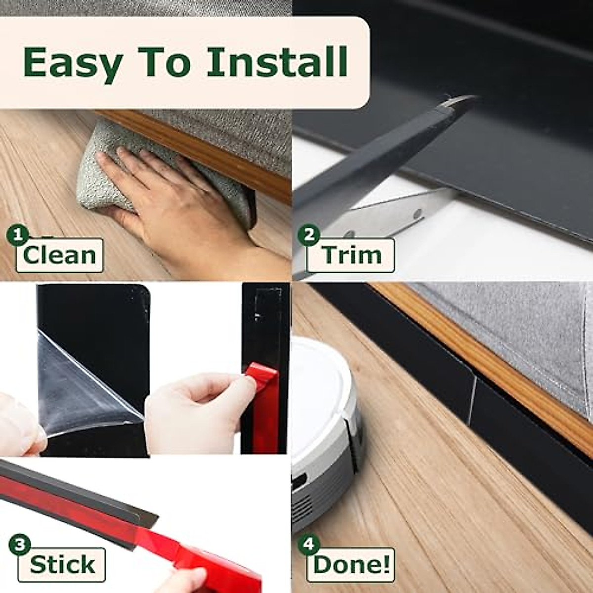 ECOHomes Under Couch Toy Blocker (Black, 8 Pcs, 16” Length x 3.2” Tall) - Couch Guards for Under Couch Prevent Toys from Going Under Furniture | Under Sofa Blocker and Under Bed Blocker for Cats