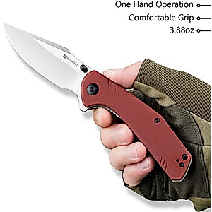 SENCUT Actium Folding Pocket Knife, 3.46'' D2 Satin Blade wood Handle, Liner Lock Flipper Knife with Ceramic Ball Bearing, Good For Outdoor Hiking Camping SA02E (OD Green)