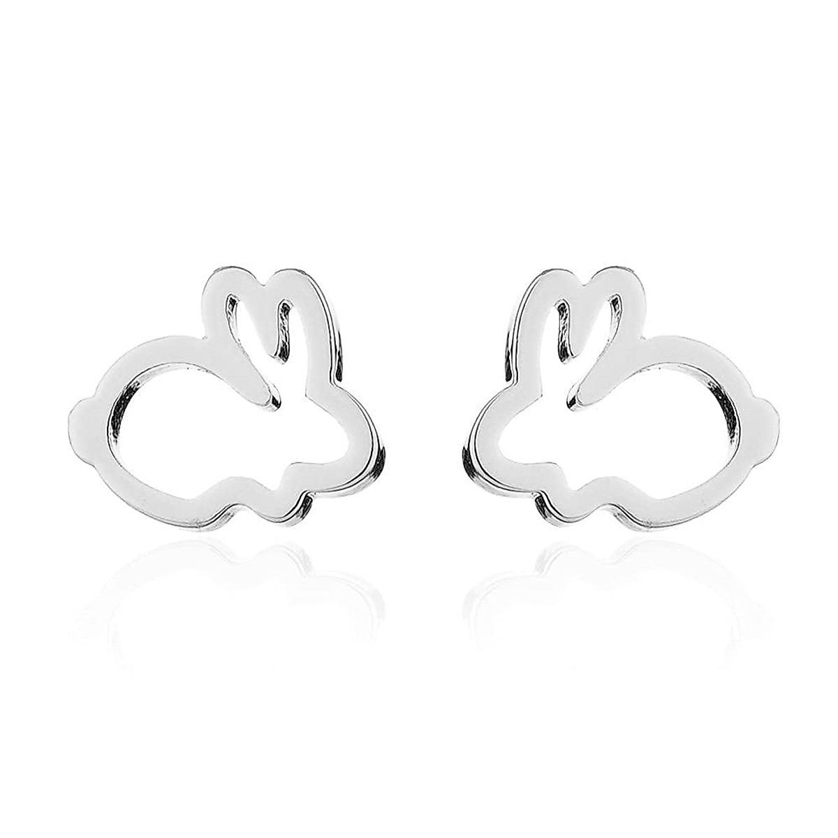 GFDGG Stainless Steel Lovely Hollow Bunny Rabbit Stud Earrings Jewelry for Women Girls Birthday Gift (Silver)