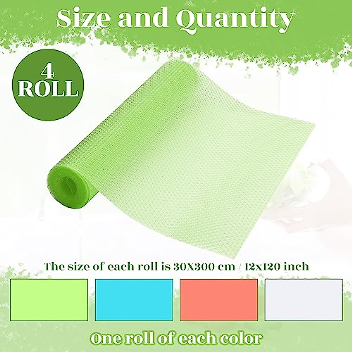 Nuanchu 4 Pcs Refrigerator Liners 4 Color Mixed Fridge Liner 12 x 118 inch Washable Oilproof Refrigerator Mats Waterproof Cover Pads for Freezer Kitchen Cabinet Drawer Cupboard Glass Shelves Table