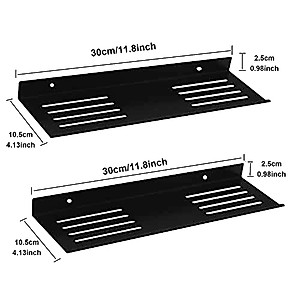 12 inch, 2 Pack,metnal Bathroom Shelf, Floating Shelves, Metal Display Wall Shelf, Wall Mounted, Frosted Black (30x10.3cm)