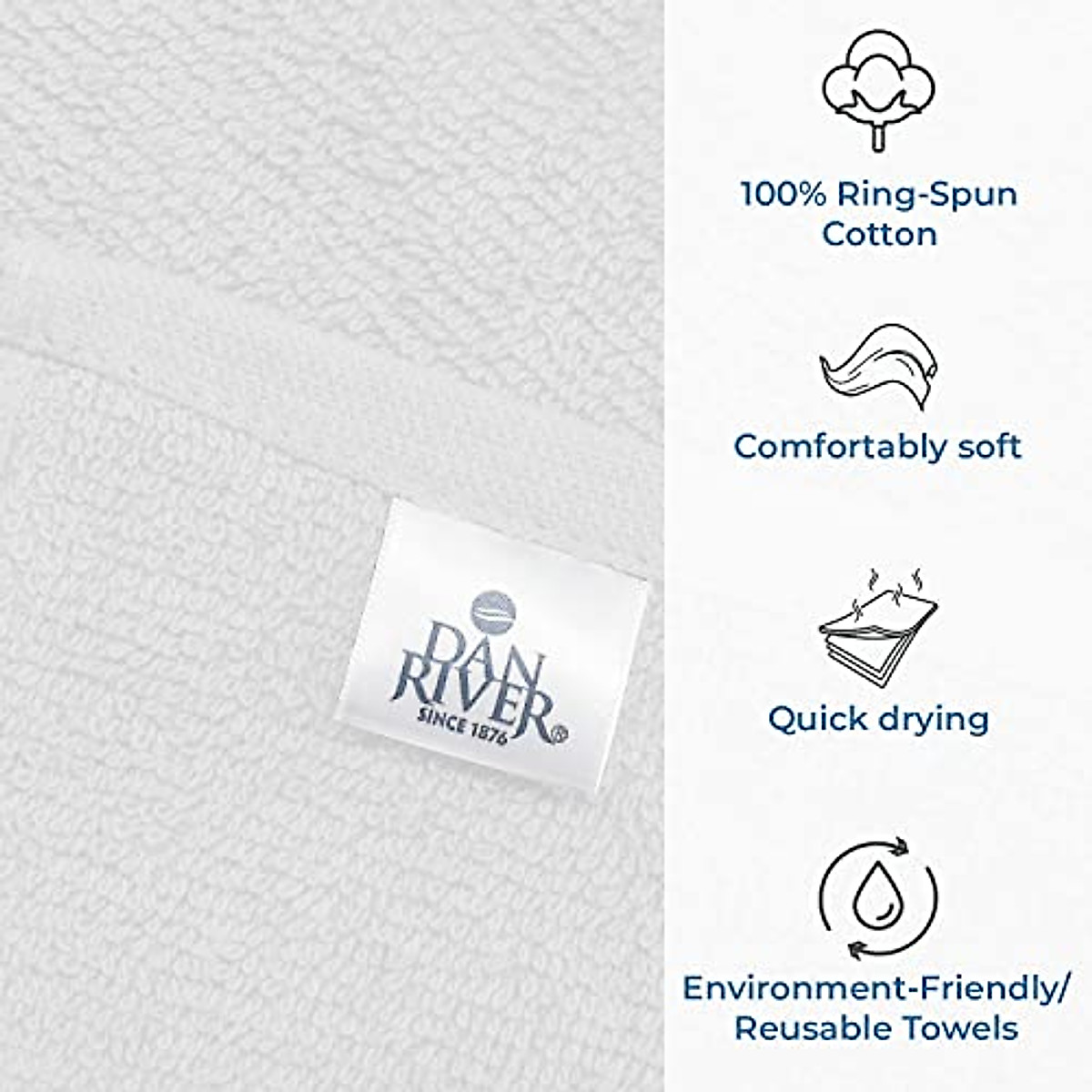 DAN RIVER 100% Cotton Washcloths 24 Pack Premium Quality Face and Body Cloth, Quick Dry and Highly Absorbent Essential Towels for Bathroom, Hand, Kitchen and Cleaning | 12x12 in | 400 GSM (White)