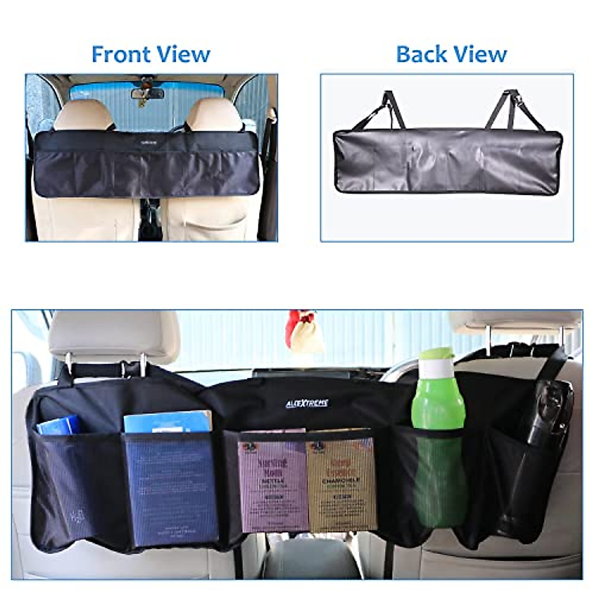 IT-08 Trunk Organizer Backseat Large Anti-slip Storage Hanging Utility Tool Space Saver Bag for Cars, SUVs & Trucks (Black)