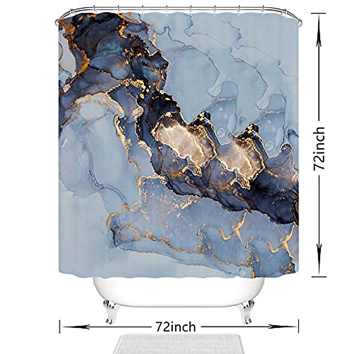 Domoku Blue Gold Marble Shower Curtain,Sky Blue Golden Cracked Lines Abstract Modern Shower Curtain for Bathroom Decor,Waterproof Texture Washable Fabric Shower Curtain,72 X 72