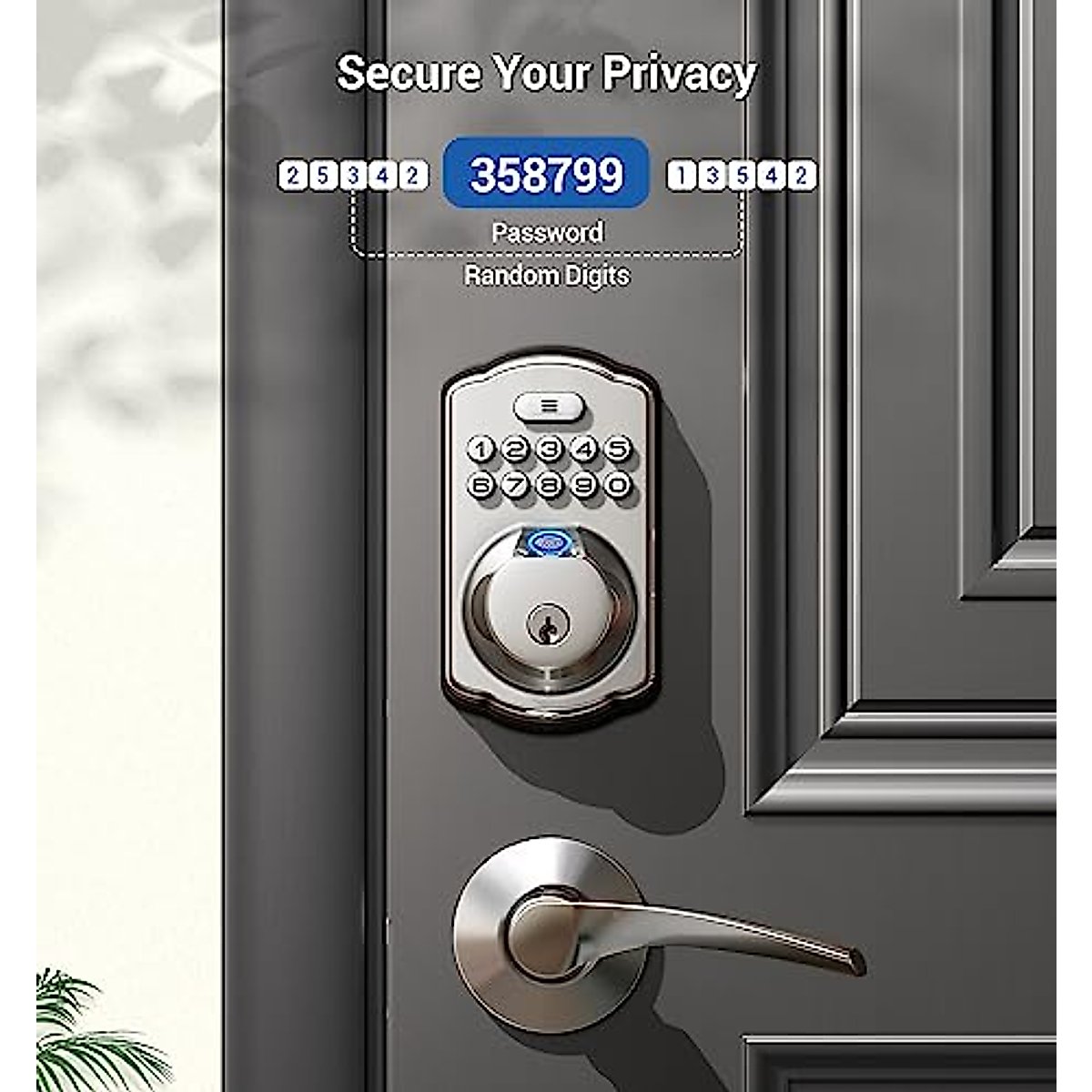 Veise Fingerprint Door Lock with 2 Lever Handles - Keyless Entry Door Lock, Electronic Keypad Deadbolt & Front Door Lock Handle Sets, Auto Lock & 1 Touch Locking, Easy Installation, Satin Nickel