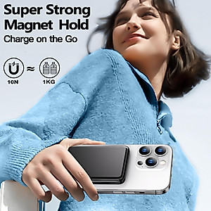 kurdene Wireless Portable Charger, 3 in 1 Magnetic Power Bank Compatible with iWatch Charger,5000mAh Mag-Safe Batteries Pack,Compatible with iPhone 15/14/13/12 Series, Apple Watch, Airpods-Black