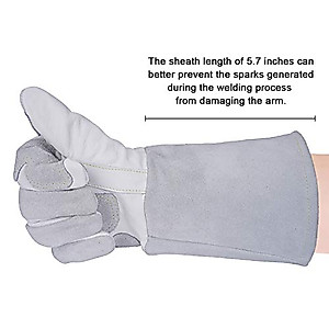 ANDELI Leather Forge Welding Gloves,With Kevlar Stitching,Mitts For Mig/Stick/Tig Welder/BBQ/Animal Handling (14 inch, Grey)