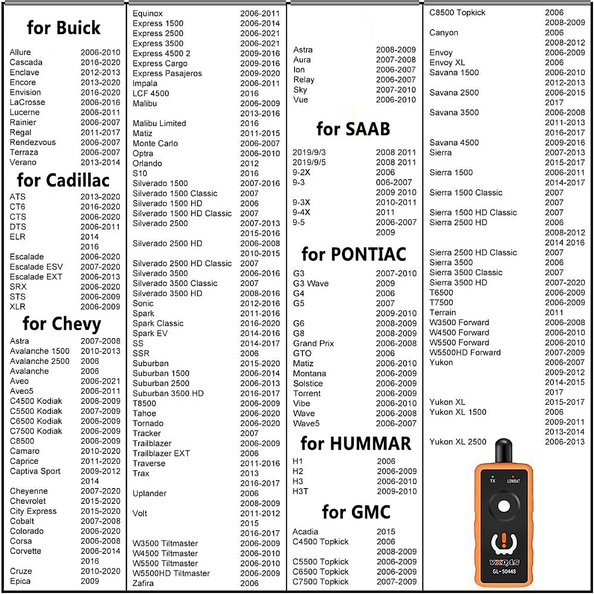 VXDAS TPMS Relearn Tool for GM Tire Pressure Monitor System Sensor TPMS Reset Tool GL50448 Programming Training Activation Tool for GM Chevy Vehicles Upgrade OEC-T5 EL50448
