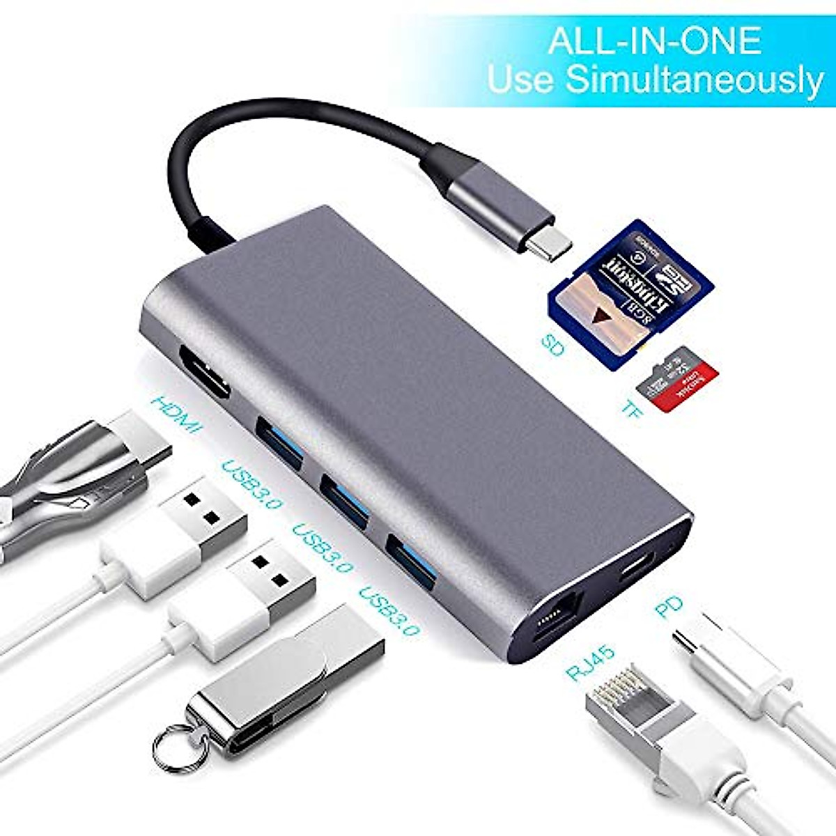 XUNMAIFHB Portable Docking Station,Type-c Docking Station USB-C Converter HDMI 8-in-1 Type c hub Multi-Function hub Fast Transmission